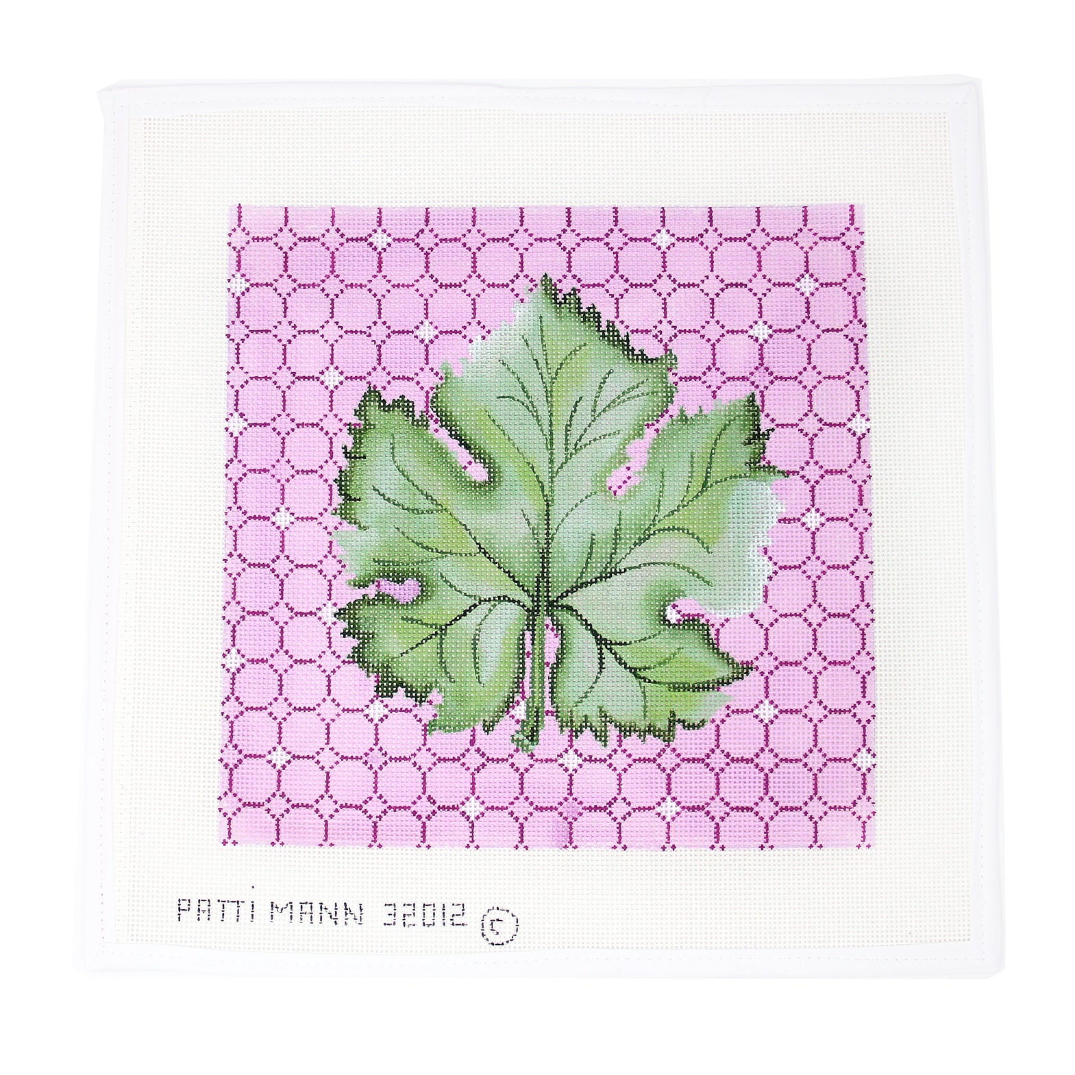 Single Leaf on Pink Ring – Greystone Needlepoint
