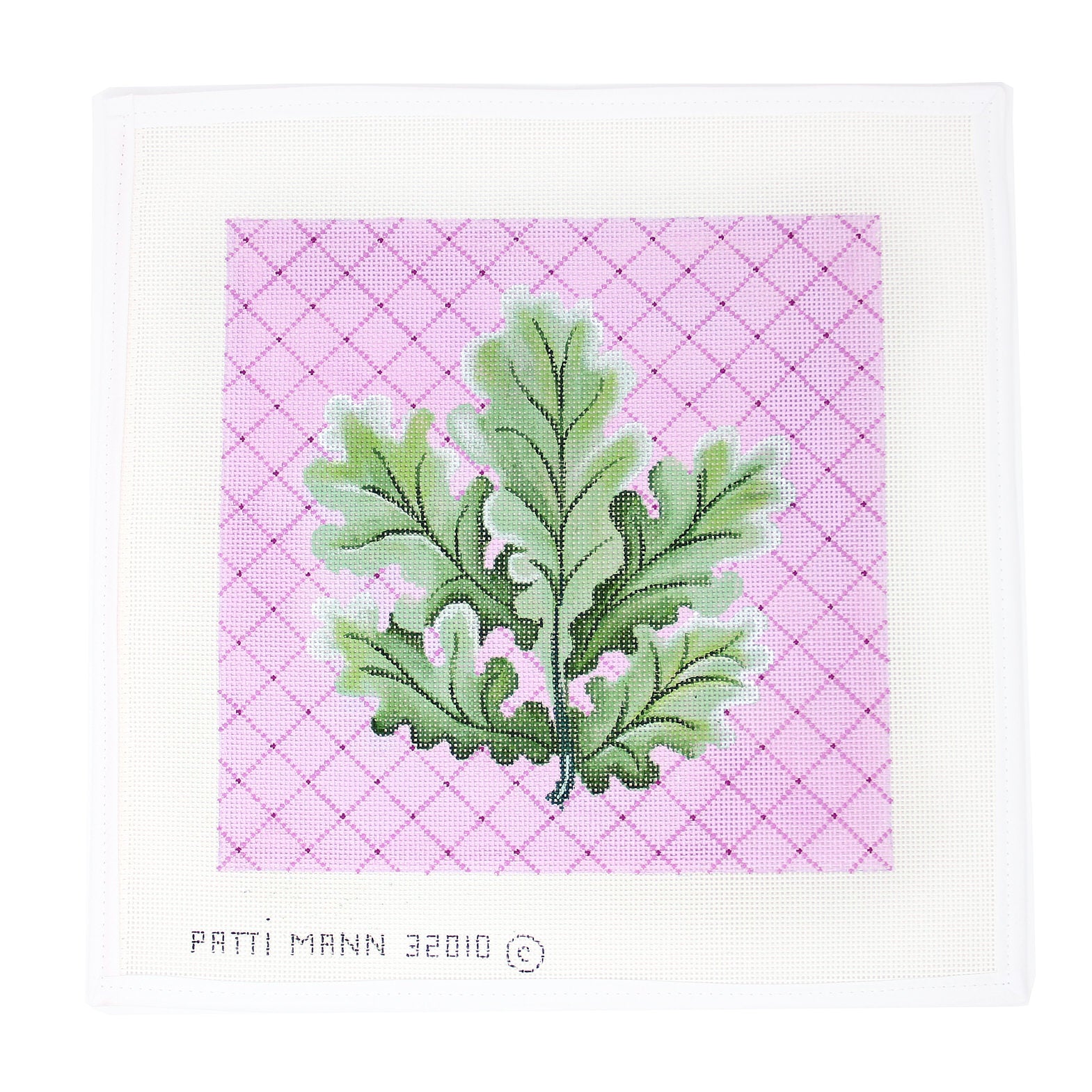 Curvy Leaves on Pink Diamonds – Greystone Needlepoint