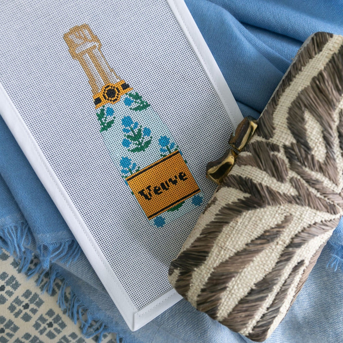 Block Print Champagne Bottle – Greystone Needlepoint