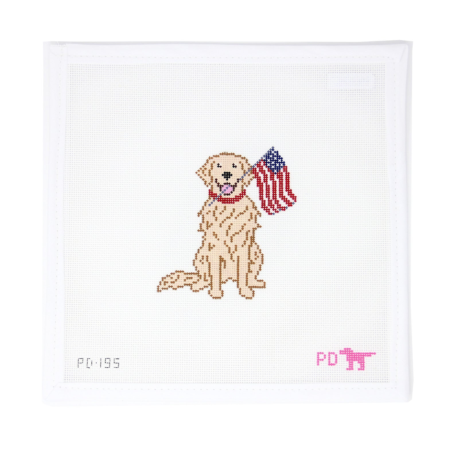 Golden Retriever with Flag – Greystone Needlepoint