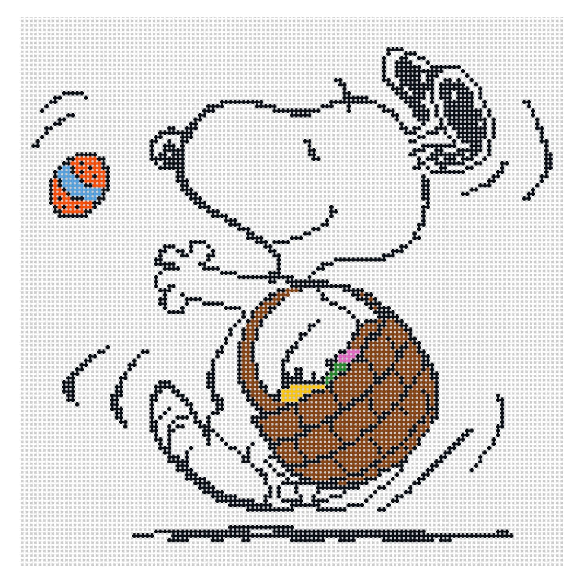 Pre-Order: Snoopy Dancing with Easter Basket – Greystone Needlepoint